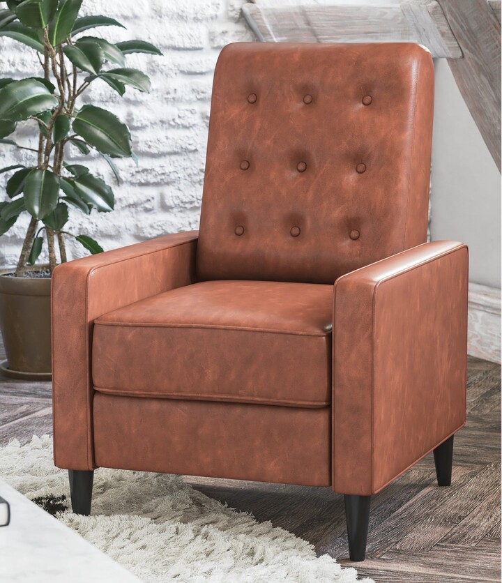 Corde Modern Cognac Leather Button Tufted Pushback Recliner Chair ...