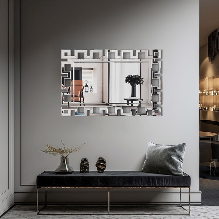 DEELIGHT Large Wall-Mounted Silver Decorative Rectangular Wall Mirror ...