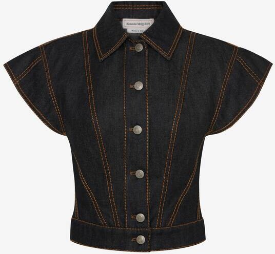 Alexander McQueen Women's Exploded Cap Sleeve Denim Jacket In Dark Navy ...