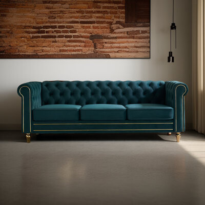 House of Hampton Haid 85'' Velvet Rolled Arm Chesterfield Sofa - ShopStyle