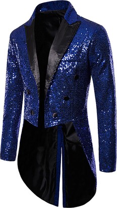 RUMAOZIA Sequin Jacket Men's Long Tuxedo Tailcoat Prom Swallowtail ...