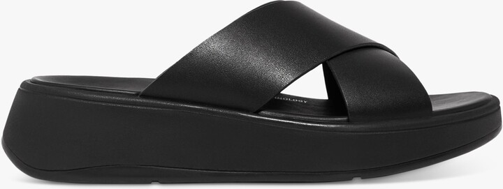 FitFlop F-Mode Leather Cross Flatform Slides - ShopStyle