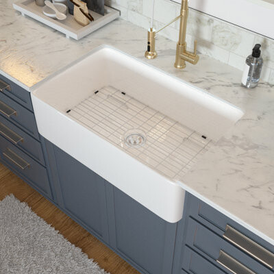 Logmey 30'' L x 20" W Farmhouse Kitchen Sink White Ceramic Single Bowl ...