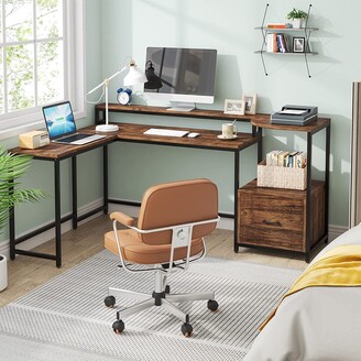 Lee Furniture Computer Desk L Shaped Desk with Hutch and Drawer, 67 ...