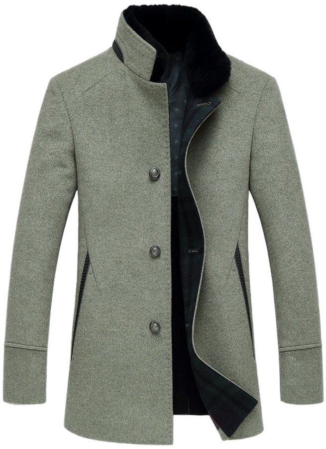 Oncefirst Men's Solid Color Stand Collar Single Breasted Wool Coat ...