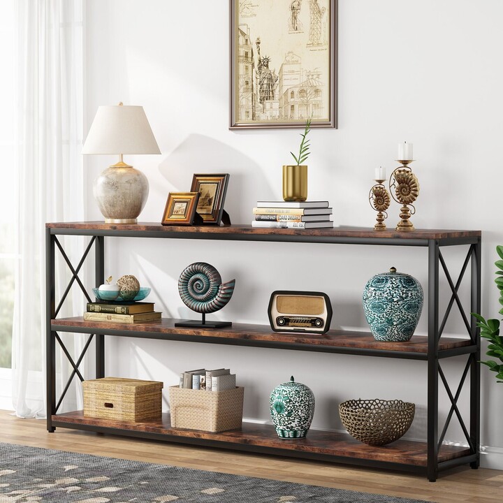 Tribesigns 3 Tier Console Table w/ Side Guardrail, Industrial Entryway ...