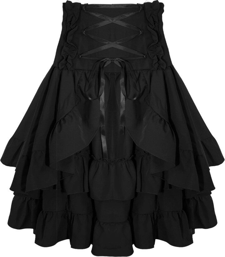 Happy Cherry Gothic Solid Ruffle Skirt for Women Palace Clothes Midi ...