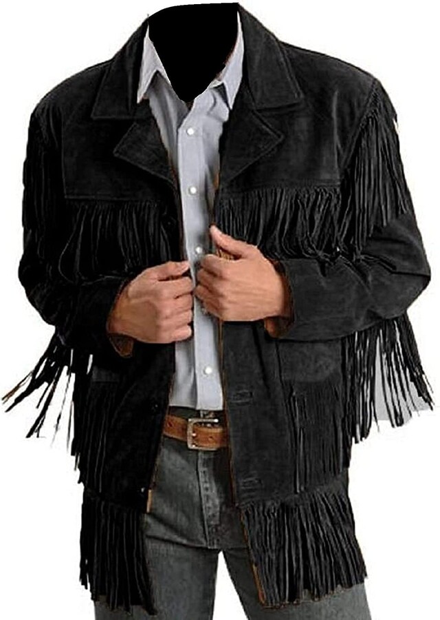 MATARTS Suede Leather Jacket for Men's Western Cowboy Native American ...