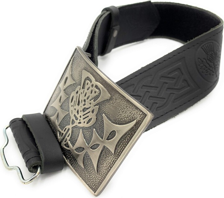 Tartan Tweeds Thistle Embossed Leather Kilt Belt and Buckle Small-XL ...
