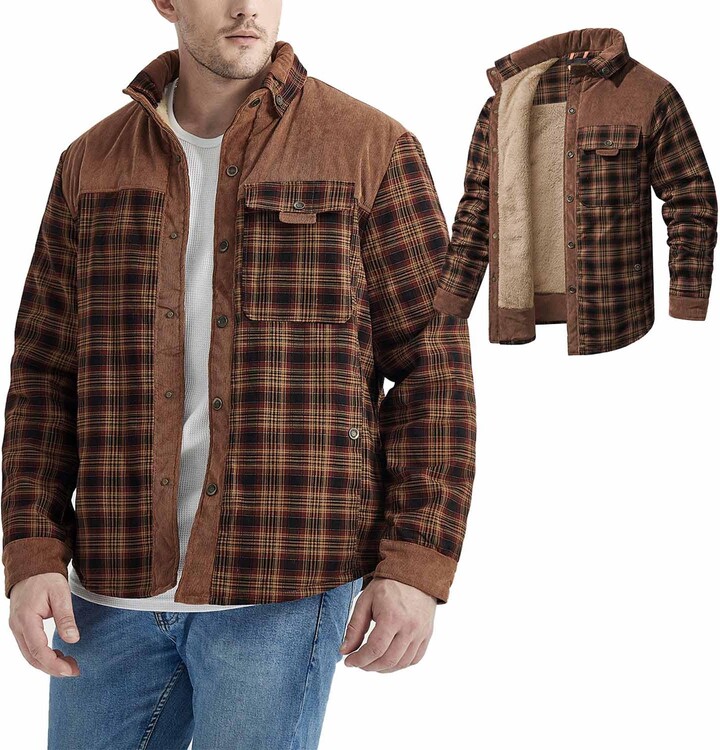 MEBAMY Men's Warm Sherpa Lined Fleece Plaid Flannel Shirt Jacket All ...