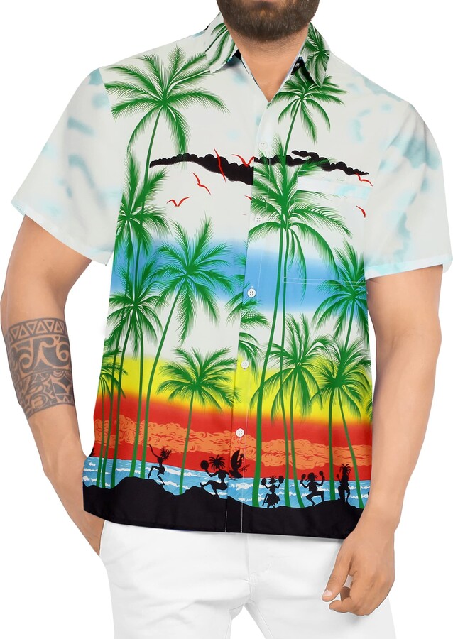 LA LEELA Mens Tropical Hawaiian Shirt Short Sleeve Casual Button Down ...