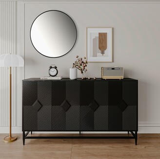 Sunmory Accent Black Lacquered 4 Door Wooden Cabinet Sideboard Buffet ...