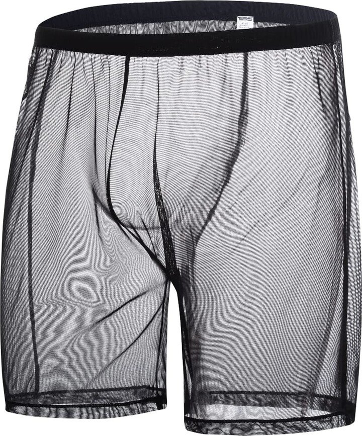 BIATWOWR Sexy Mesh Sheer See-Through Shorts Boxers Underwear Mens ...