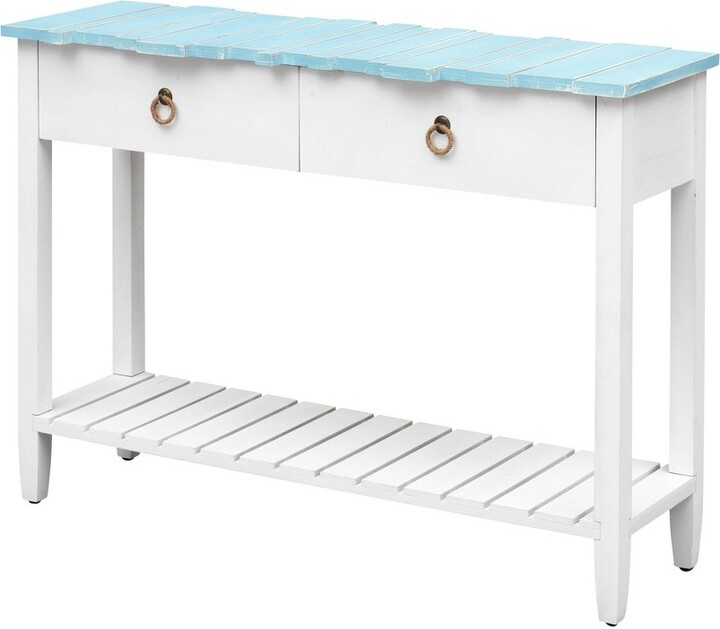Boardwalk 2 Drawer Console Table White/Blue Top - Treasure Trove ...