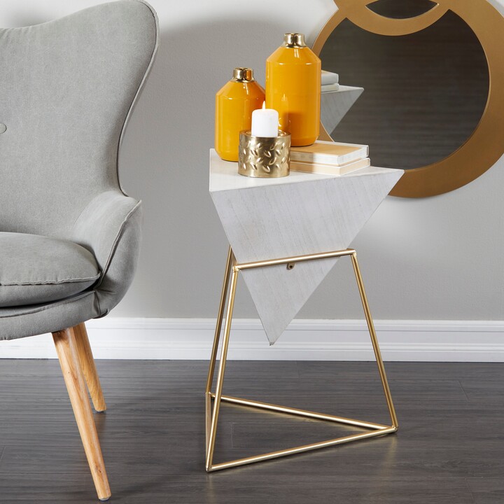 Studio 350 Modern Triangular Wood and Metal Accent Table - 20 x 17 x 24 ...
