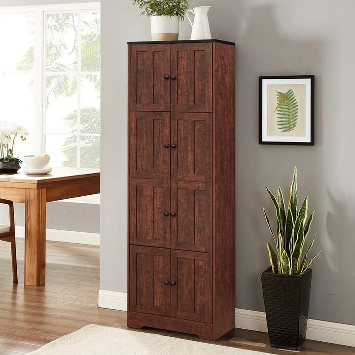 TiramisuBest Tall Storage Cabinet with 4 Doors and 4 Shelves, Wall ...