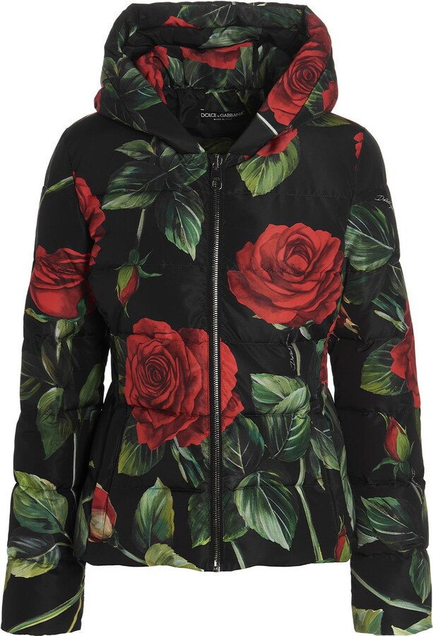 Dolce & Gabbana Rose Print Hooded Puffer Jacket - ShopStyle