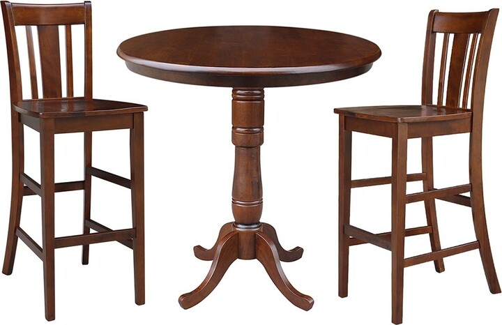 International Concepts 36" Round Pedestal Bar Height Table With 2 San ...