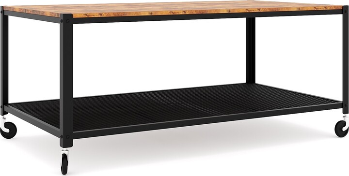 EPOWP Rustic/ Black Modern Rolling Coffee Table with Rolling Castors ...
