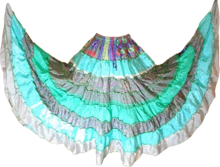 Generic 9 Yard Maxi Bohemian Frill Skirt Belly Dancing Coloured Banjara ...