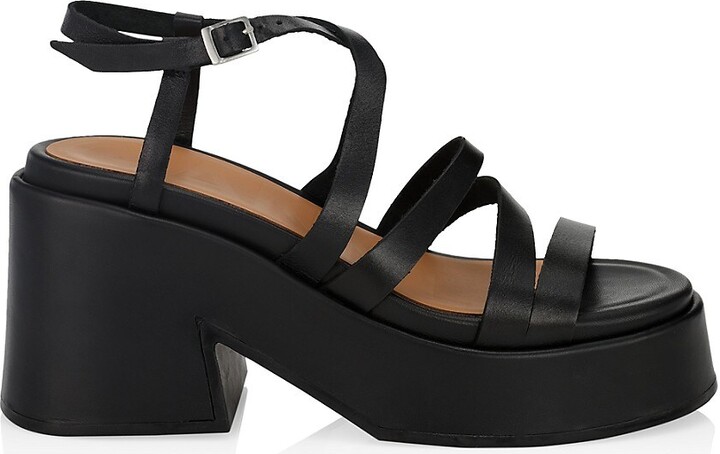 Ganni Leather Platform Wedge Sandals - ShopStyle