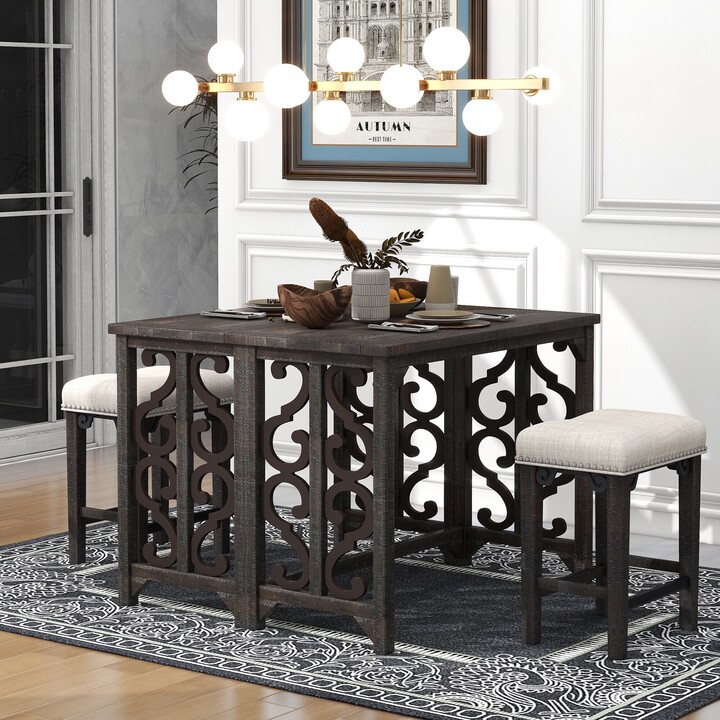 GREATPLANINC 3-Piece Retro Wood Dining Set, Counter Height Foldable ...