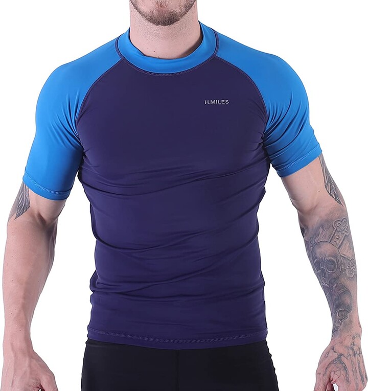 H.MILES Men's Rash Vest Short Sleeve Male Adults Rashguard Swim Base ...