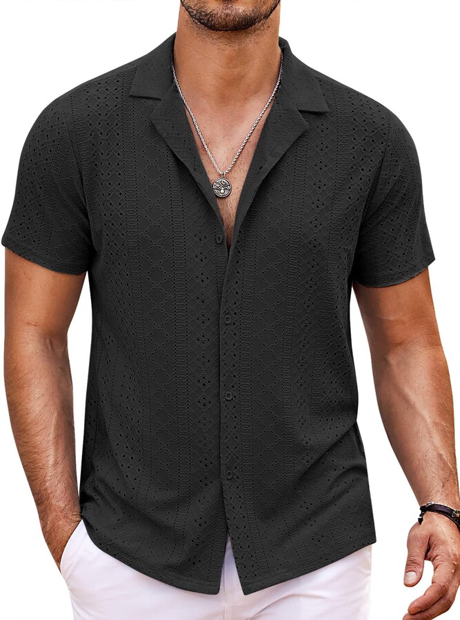 COOFANDY Mens Beach Shirt Short Sleeve Button Down Shirts Casual Cuban ...