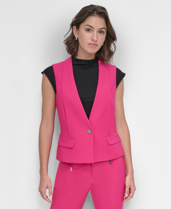 DKNY Women's Collarless Single-Button Vest - ShopStyle