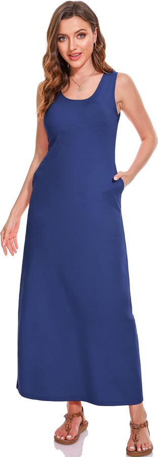 DYLH Cotton Maxi Dress with 2 Large Side Pockets Shelf Bra Nightgown ...
