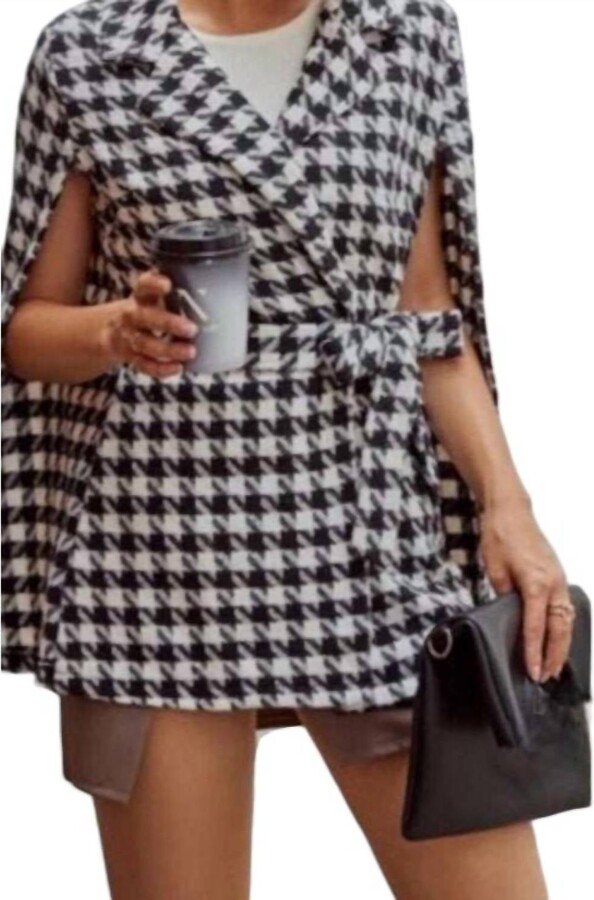 Kara and Kate Plaid Cape Midi Coat In Black/white - ShopStyle