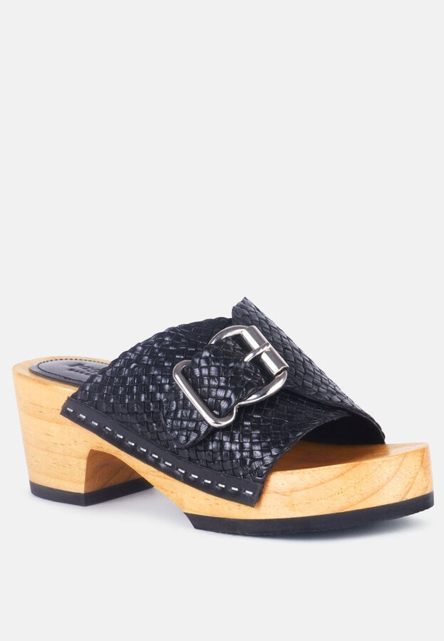 Rag & Co YORUBA Braided Black Leather Buckled Slide Clogs - ShopStyle Mules