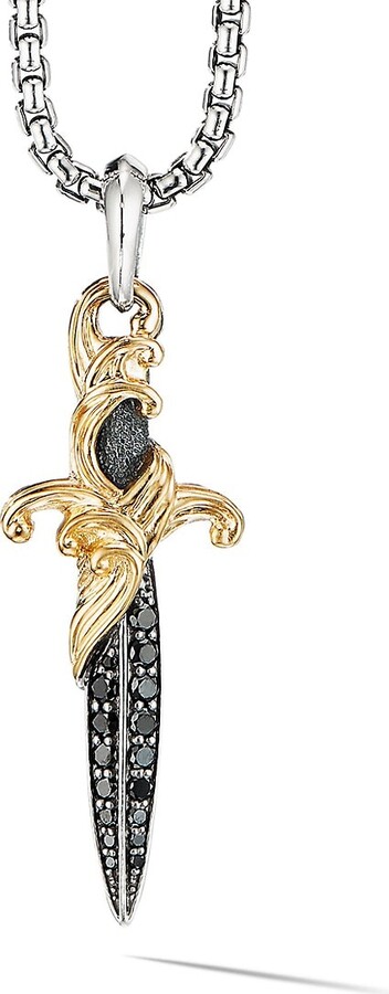 David Yurman Men's Waves Dagger Amulet with Pavé Black Diamonds and 18K ...