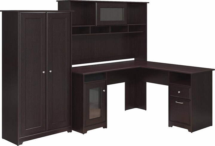Bush Furniture Cabot L Shaped Desk with Hutch and Tall Storage Cabinet ...