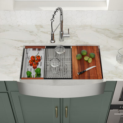 Logmey 36"L x 21"W Farmhouse Workstation Kitchen Sink 16 Gauge ...