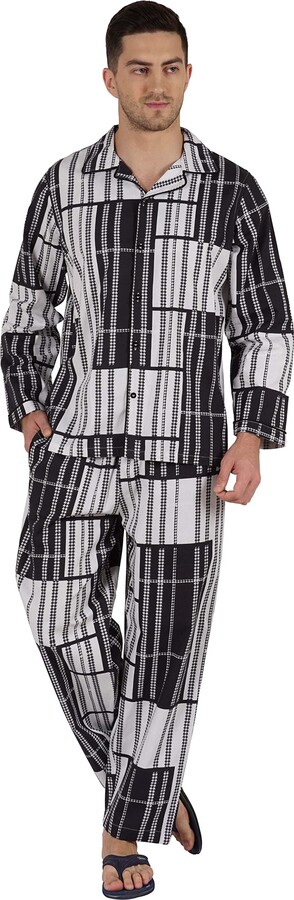 Inkmeso Men's Cotton PJs Printed Sleepwear Lounge Wear Top & Bottom ...