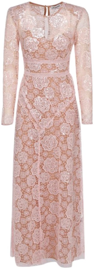 Self-Portrait Rose Pink Lace Midi Dress - ShopStyle