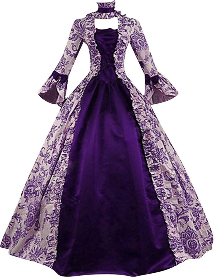 AMhomely Gothic Victoria Dress for Women UK Vintage Retro Maxi Dress ...