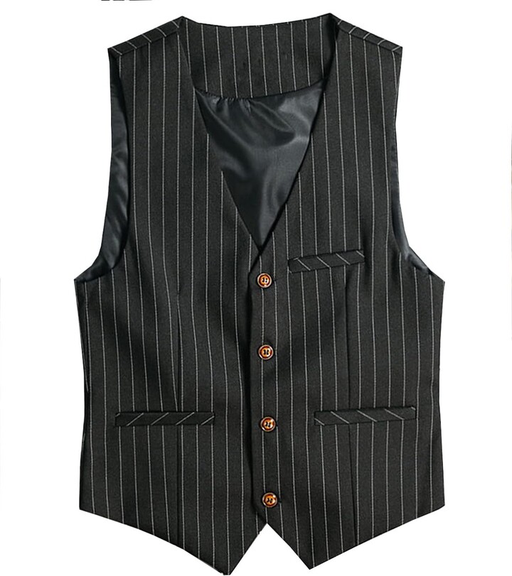 AeoTeokey Men's Pinstripes Vest Slim Fit Classic Stripes Vest Wedding ...