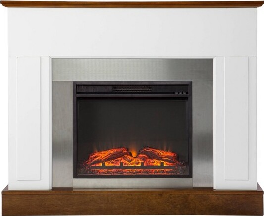 Aiden Lane Cerkby Industrial Base Electric Fireplace White/Dark Tobacco ...