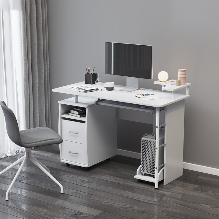 TOSWIN Solid Wood Computer Desk with Multiple Shelves - File Cabinet ...