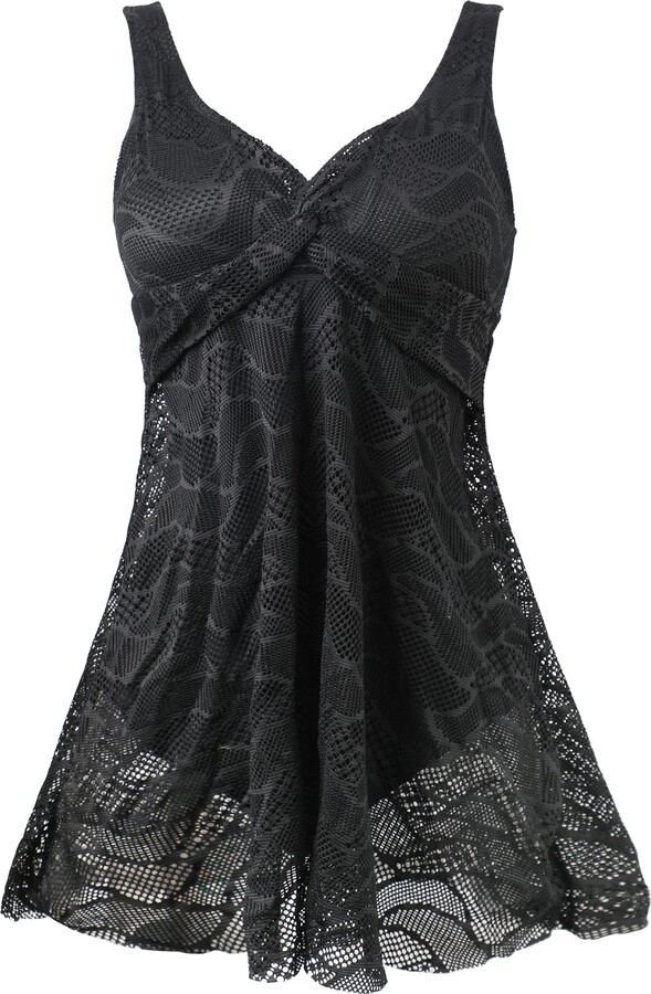 ECUPPER Womens One Piece Plus Size Swimdress High Waisted Swimwear ...