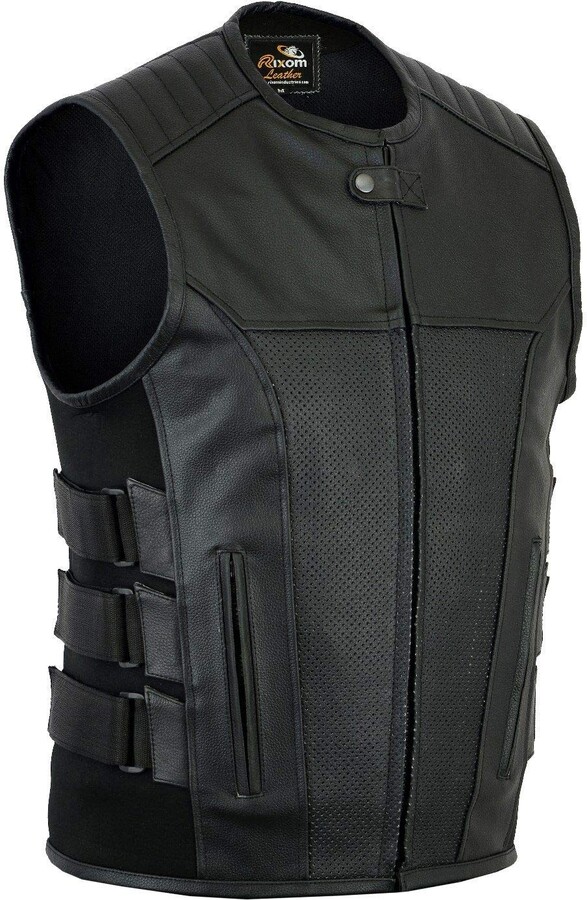 Rixom Leather Mens Premium Biker Army Side Buckles Motorcycle Black ...