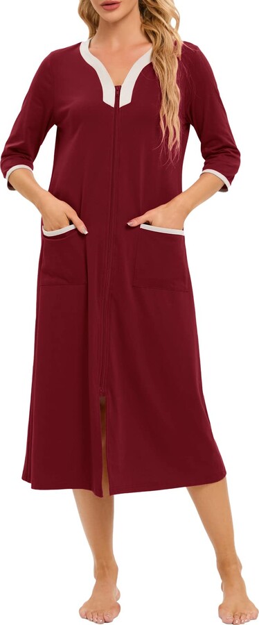Rubehoow Long Nightgowns for Women Short Sleeve Mumu Sleep Dress ...