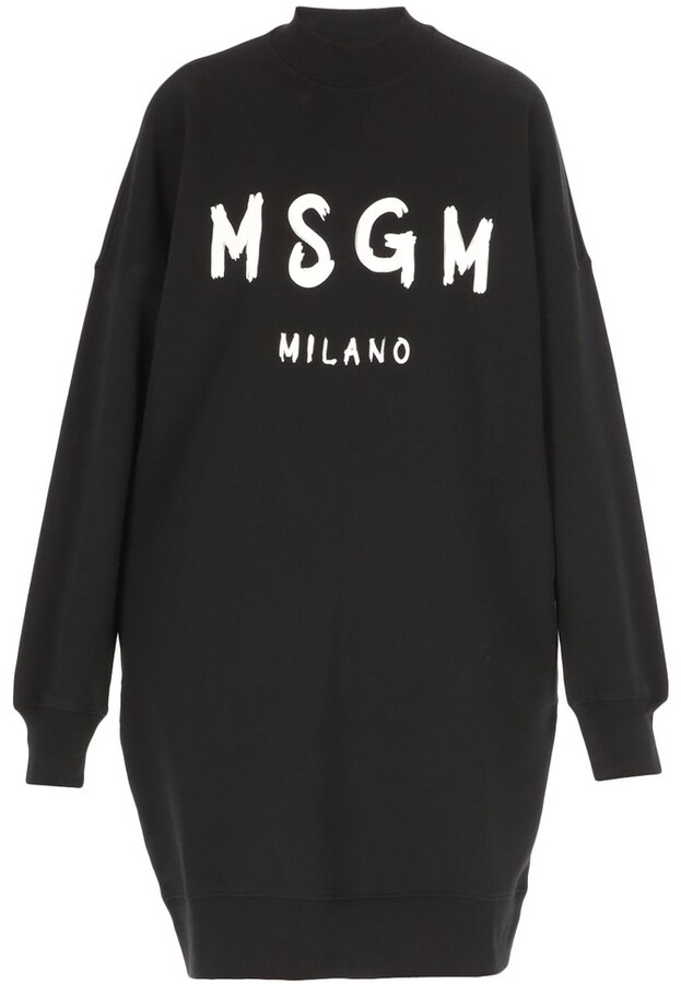 MSGM Logo Printed Mock-Neck Sweatshirt Dress - ShopStyle