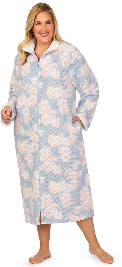 Stan Herman Plus Size Classic Dimple Plush Zip Robe - ShopStyle