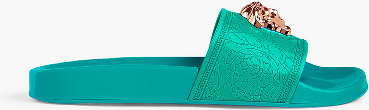 Versace Barocco Palazzo embossed embellished rubber slides - ShopStyle