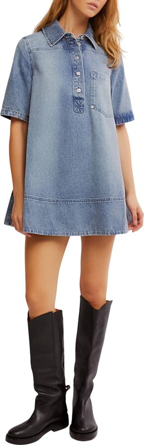 Free People Remino Denim Mini Dress In Ocean Blue - ShopStyle