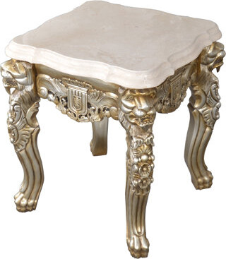 AFD Home Platine Lion Side Table Hand Carved Mahogany With Creama Marfil Marble Top 26 Inch Tall ...