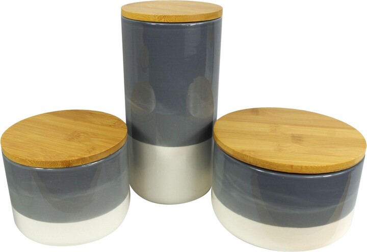 Leaf Set of Three Canisters Grey Ceramic Storage Jars with Lids - ShopStyle